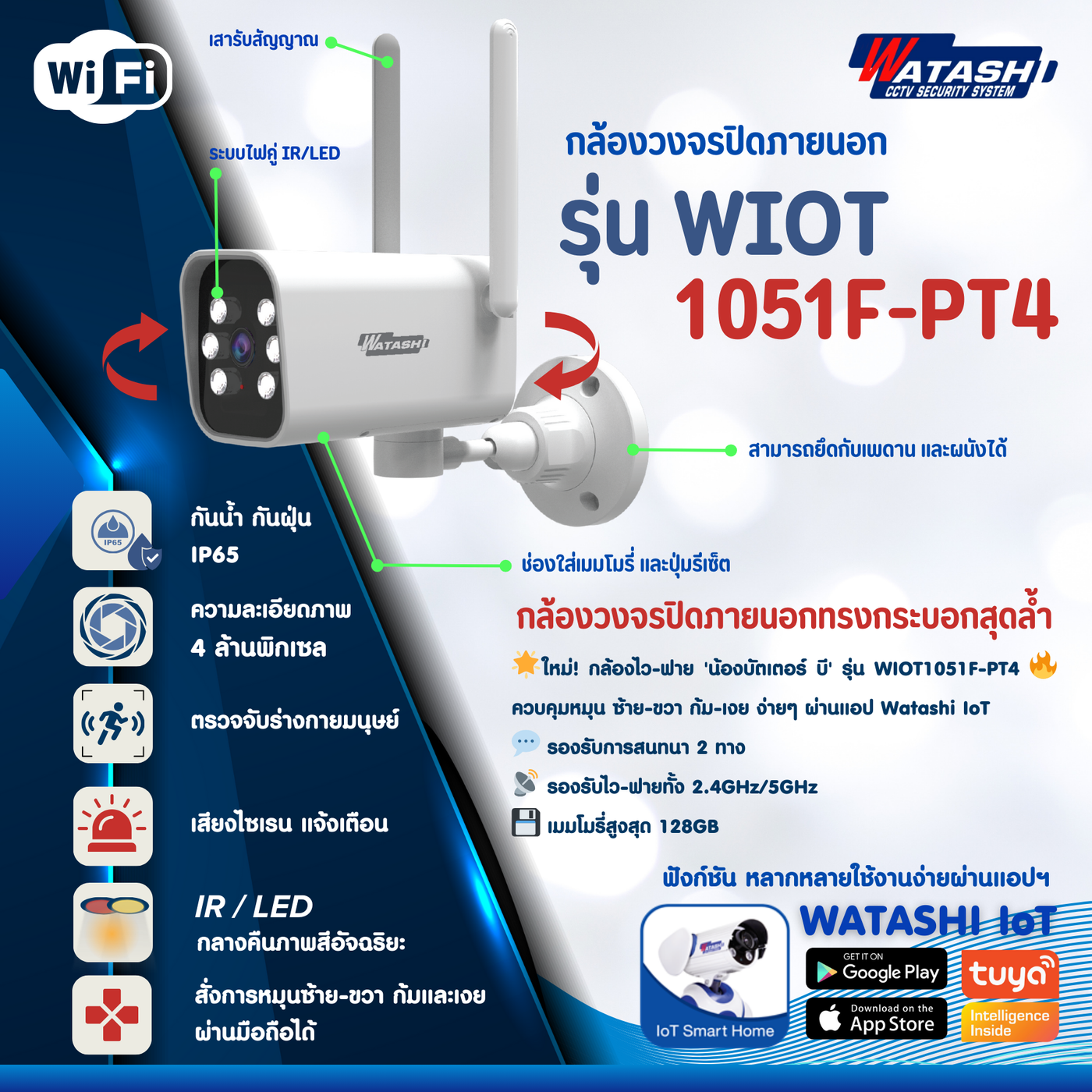 กล้อง Watashi WIOT1051F-PT4 Bullet 4MP หมุน 360° พูดคุย 2 ทาง — Watashi ...